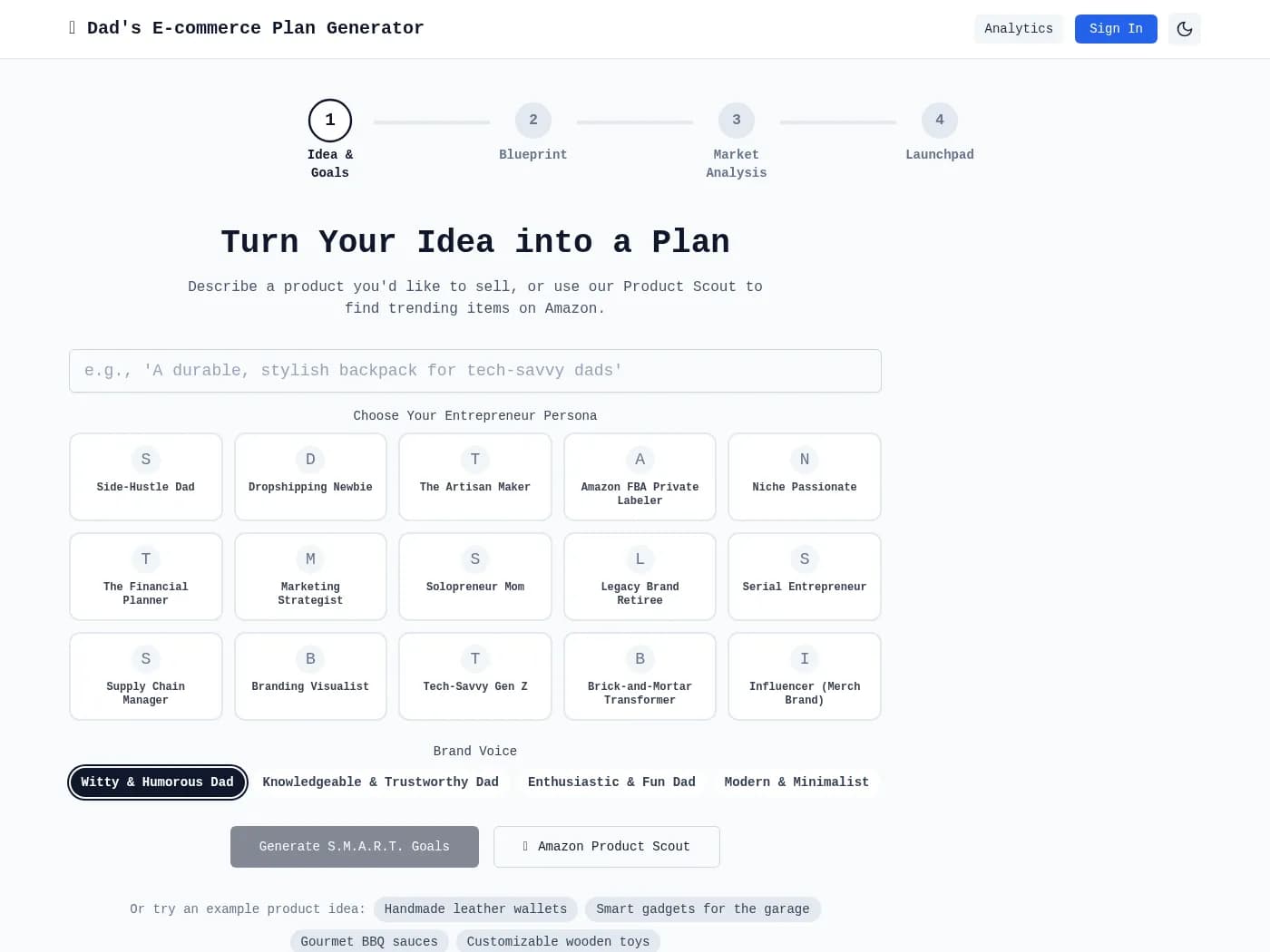 Dad's E-commerce Plan Generator