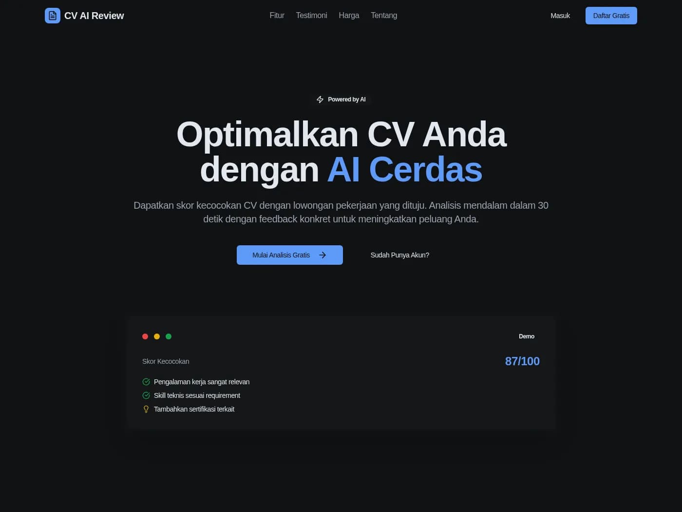 CV AI Review Assistant - Asisten Karier Cerdas Berbasis AI