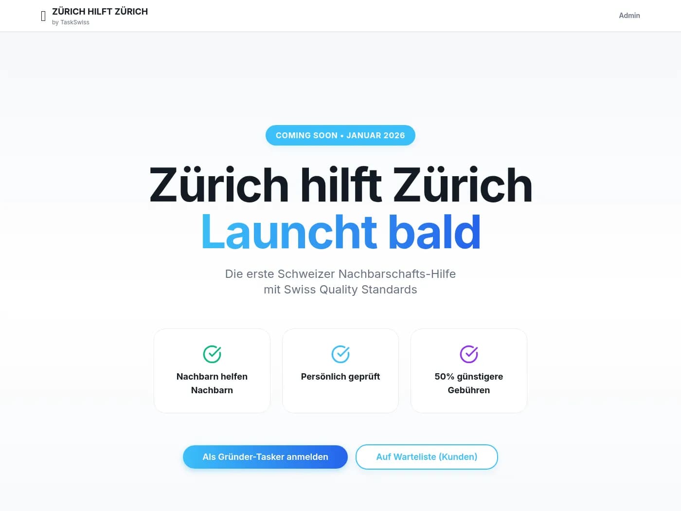 Taskrabbit für die Schweiz Pre-Launch Landingpage