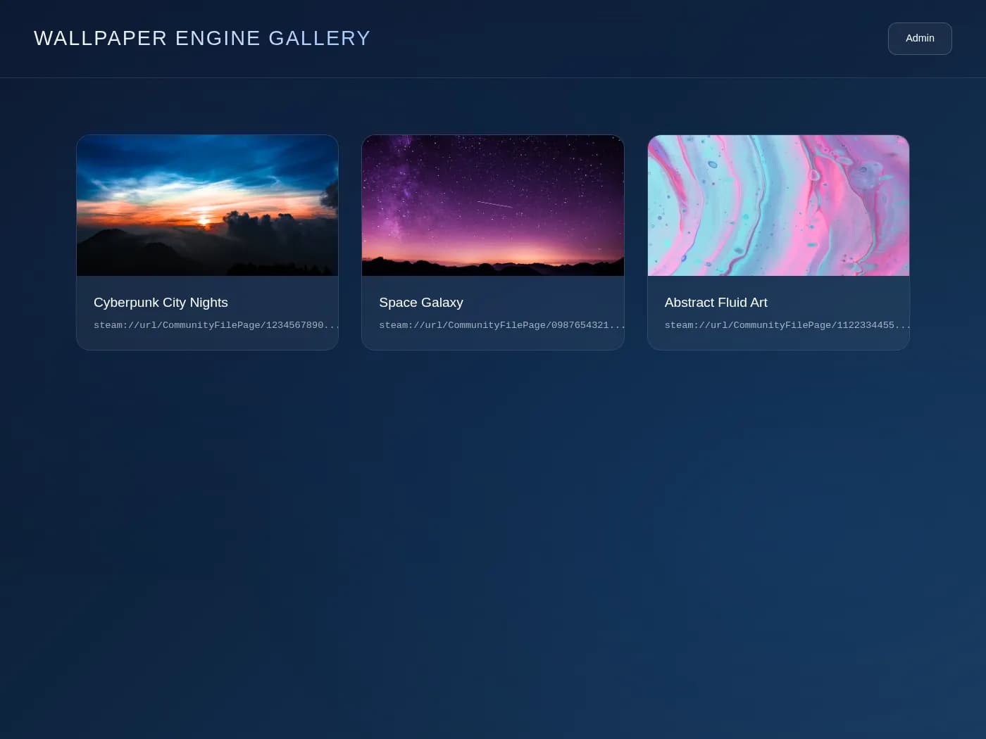 Wallpaper Engine Gallery – Minimalistische Liquid Glass-Plattform